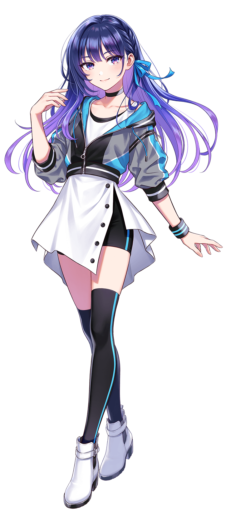 Safebooru 1girl Bike Shorts Black Thighhighs Boots Full Body Gradient 8051