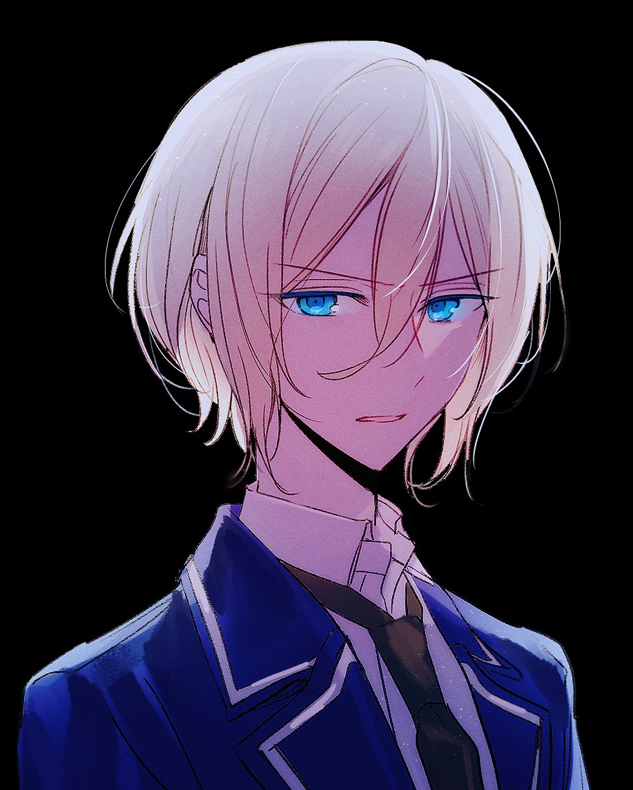 Safebooru - 1boy black background black necktie blazer blonde hair blue eyes blue jacket ...