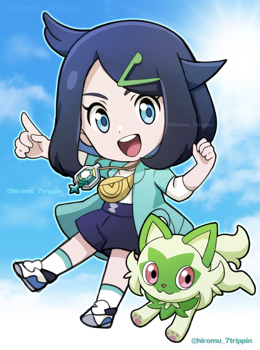 Safebooru - 1girl blue eyes blue hair blue sky chibi clouds cloudy sky ...