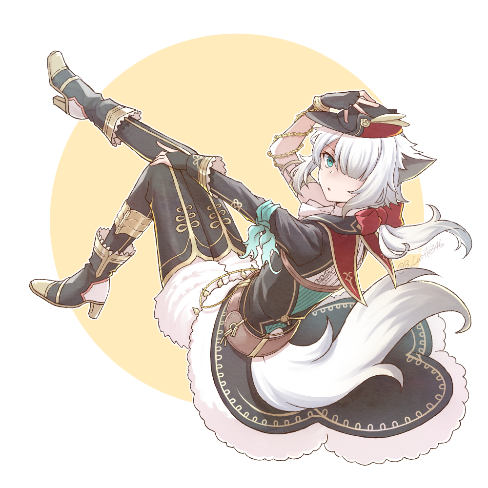 Safebooru - 1girl animal ears aqua eyes arm up armlet asymmetrical sleeves black gloves black ...