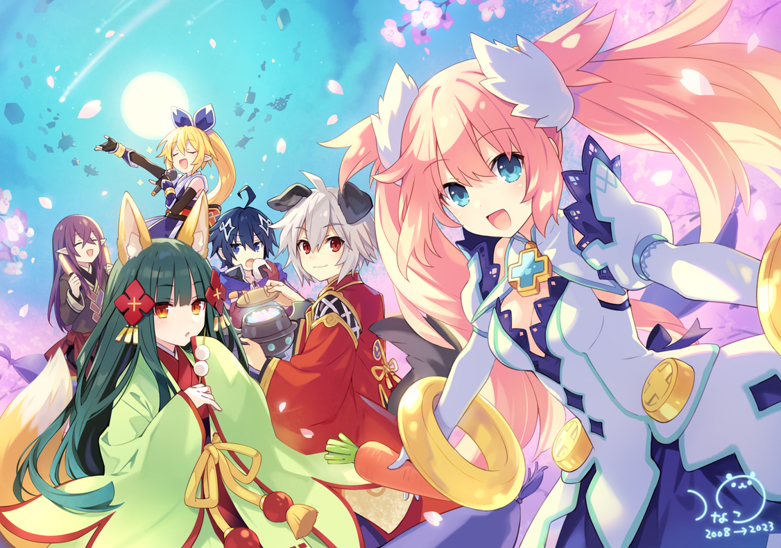 Safebooru - 3boys 3girls ahoge animal ears blonde hair blue eyes carrot cherry blossoms closed ...