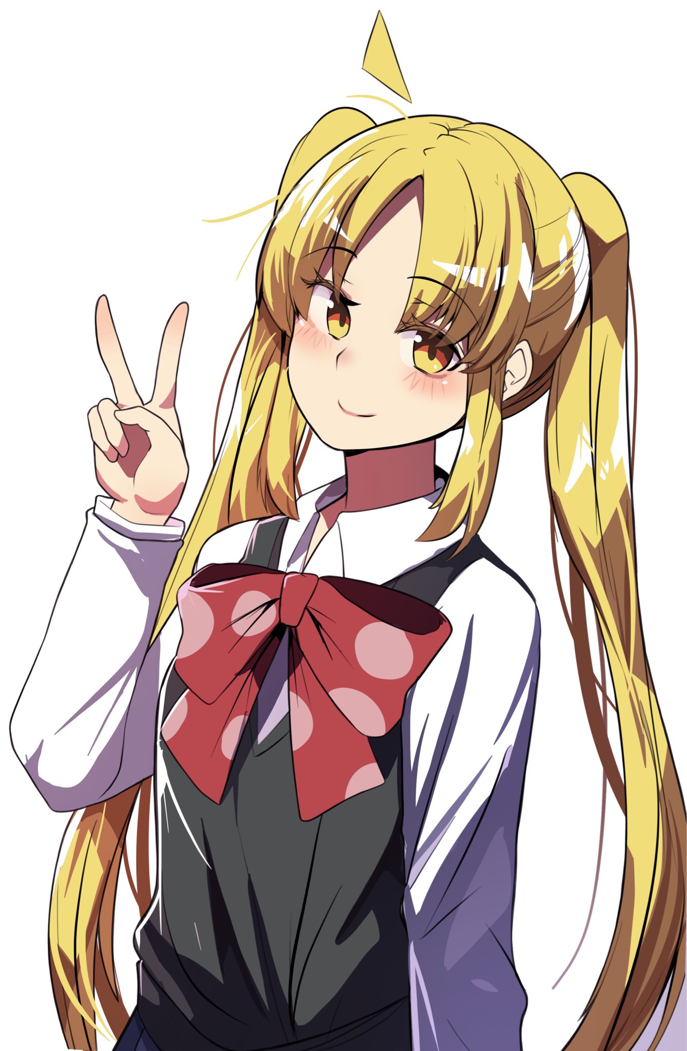 Safebooru - 1girl blonde hair bocchi the rock! bow bowtie commentary detached ahoge dress eyes ...