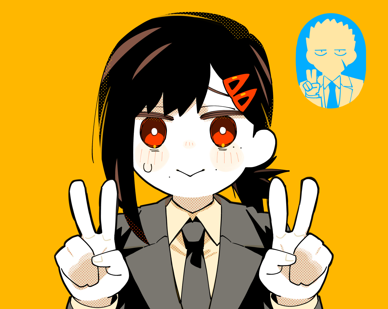 Safebooru - 1boy 1girl :> black jacket black necktie brown hair chainsaw man collared shirt ...