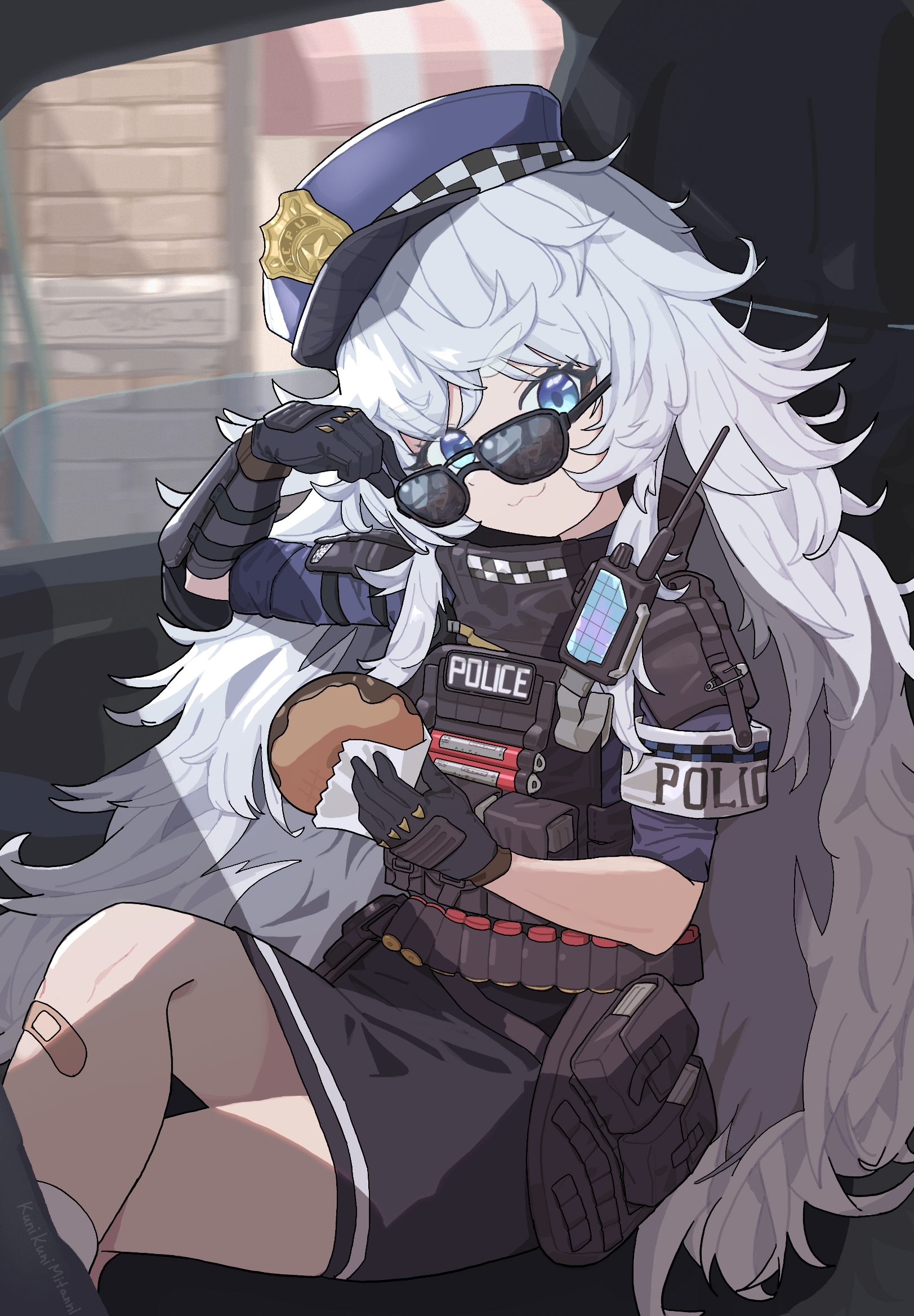 Safebooru - 1girl black gloves blue eyes blue headwear blush burger ...