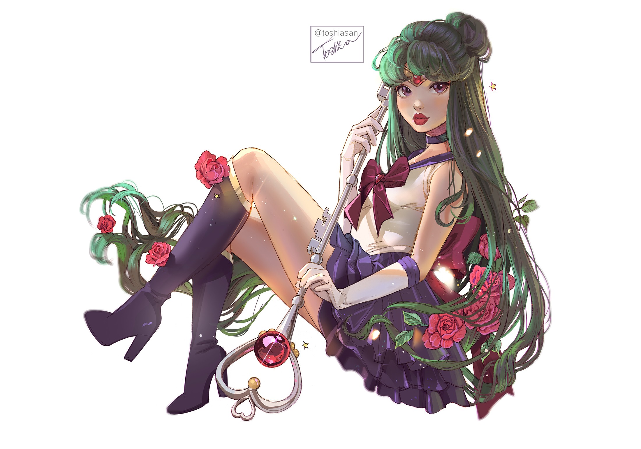 Safebooru - 1girl back bow bishoujo senshi sailor moon black choker blue skirt boots bow choker ...