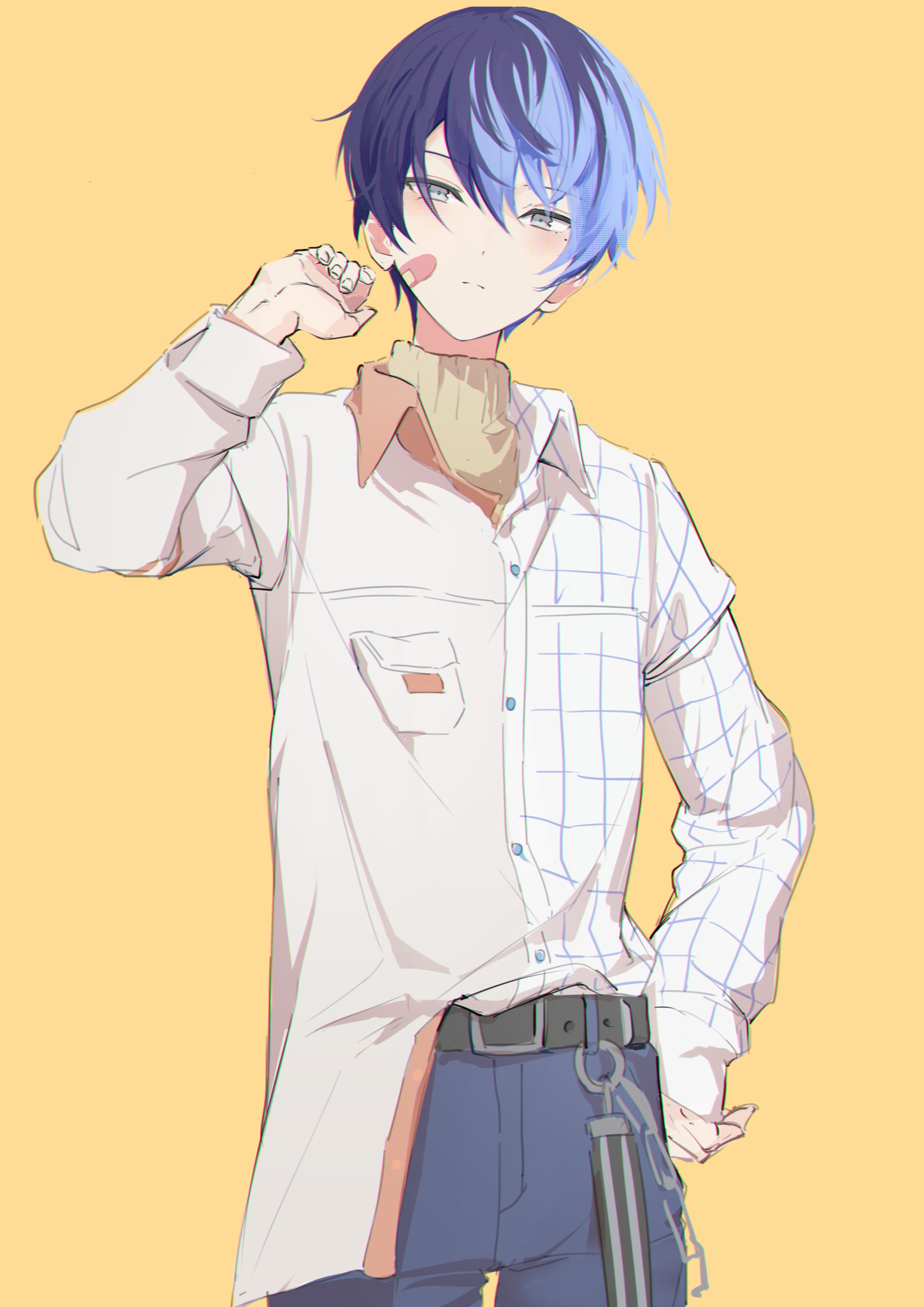 Safebooru - 1boy absurdres amin (aminblue) aoyagi touya bandaid bandaid on cheek bandaid on face ...