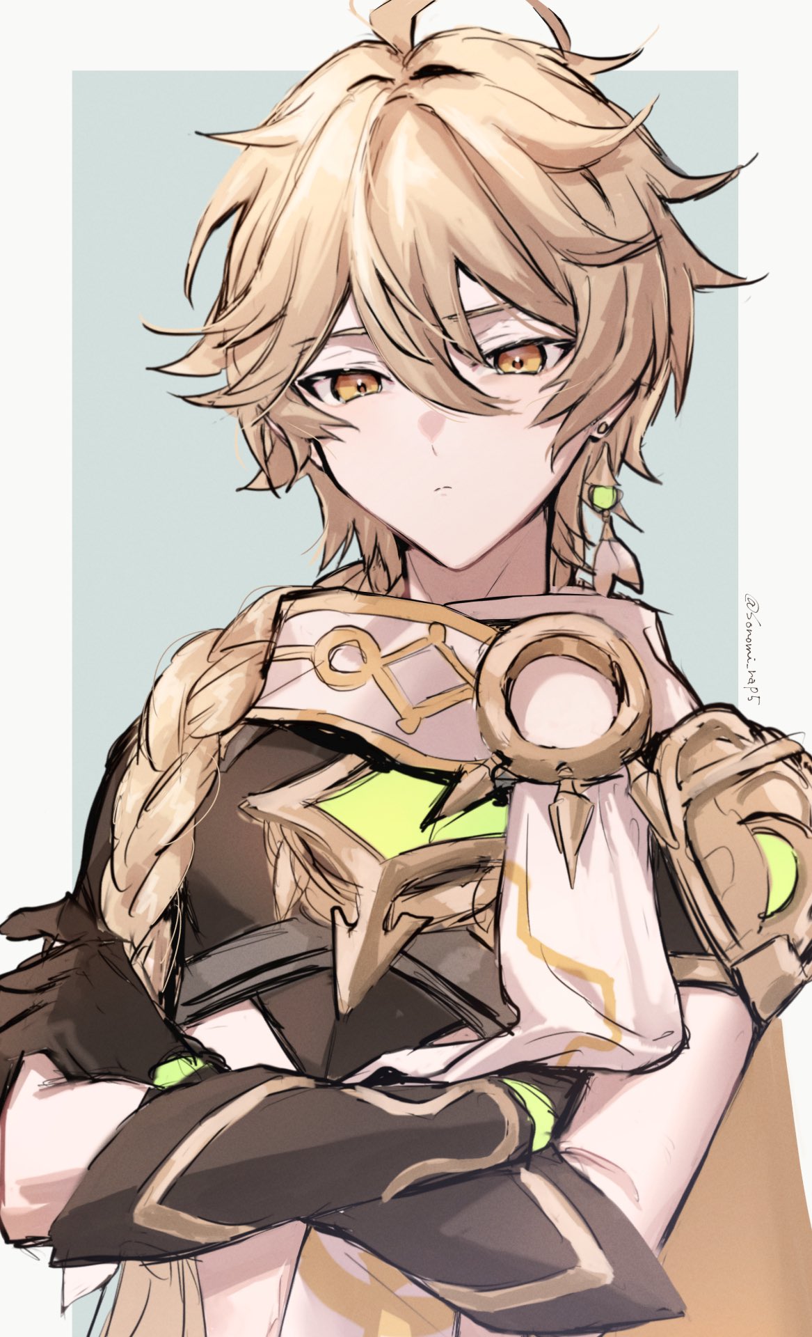 Safebooru - 1boy aether (genshin impact) black gloves blonde hair braid ...