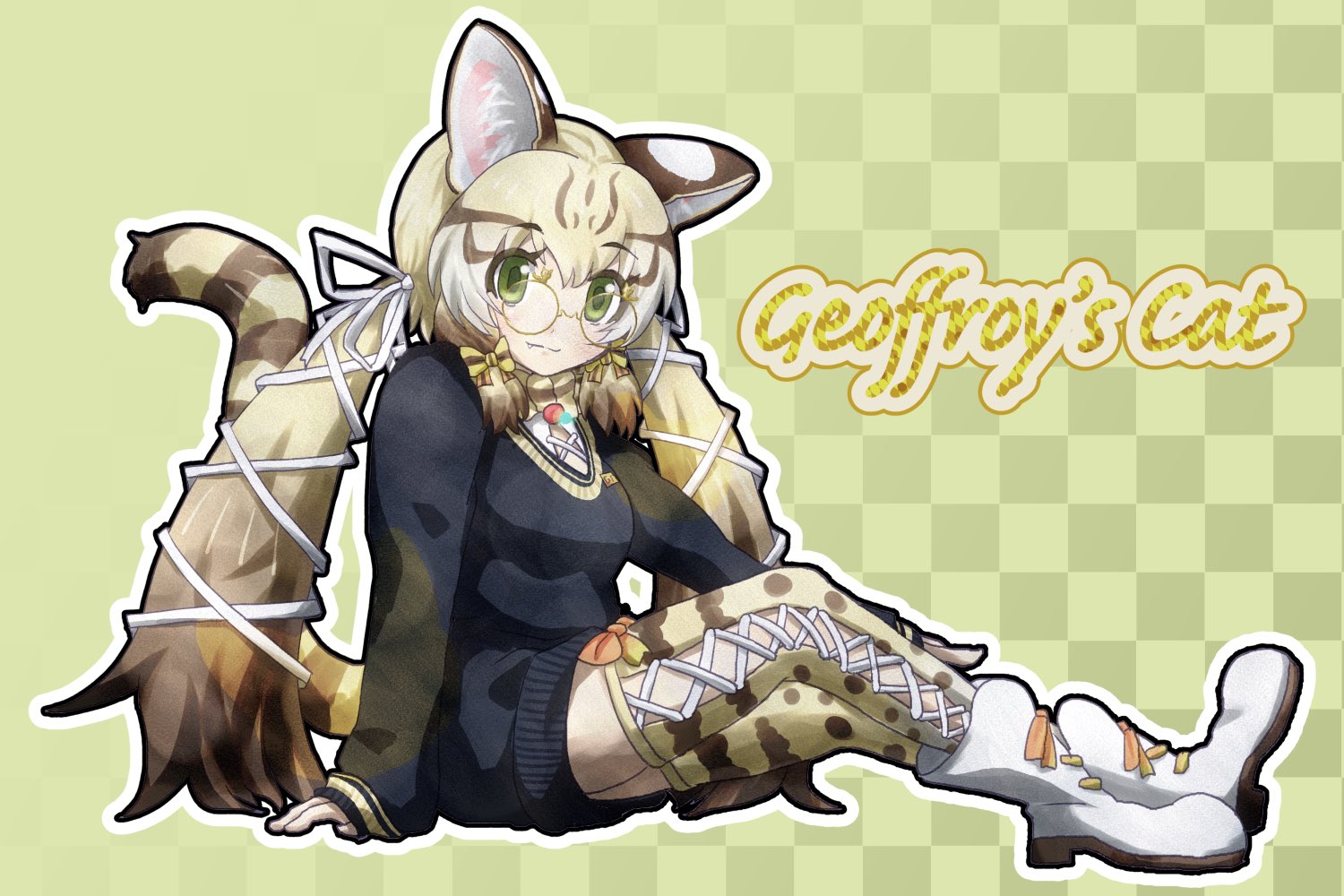 Safebooru - 1girl animal ears aoi5742 boots bow bowtie cardigan cat ears cat girl cat tail extra ...