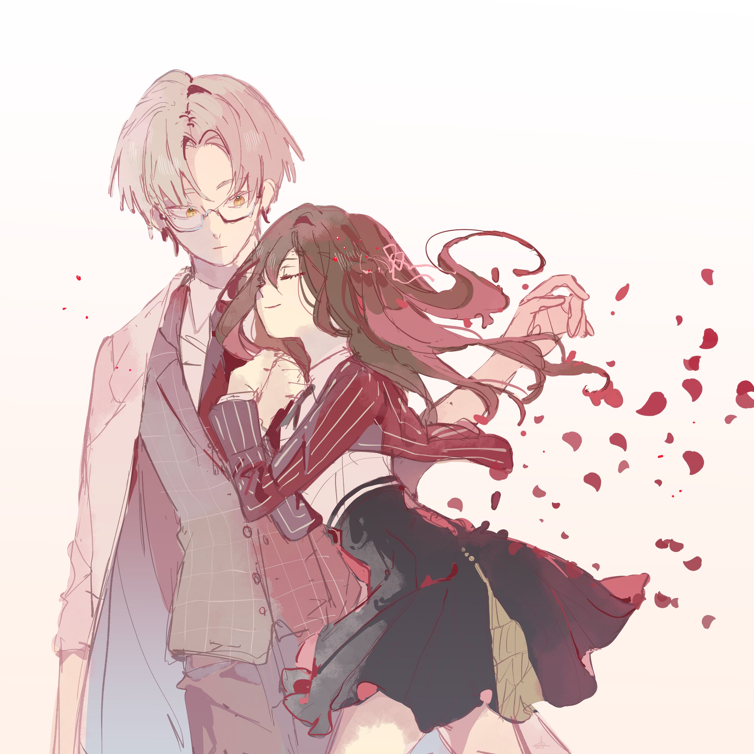 Safebooru - 1boy 1girl absurdres black skirt brown hair brown vest ...