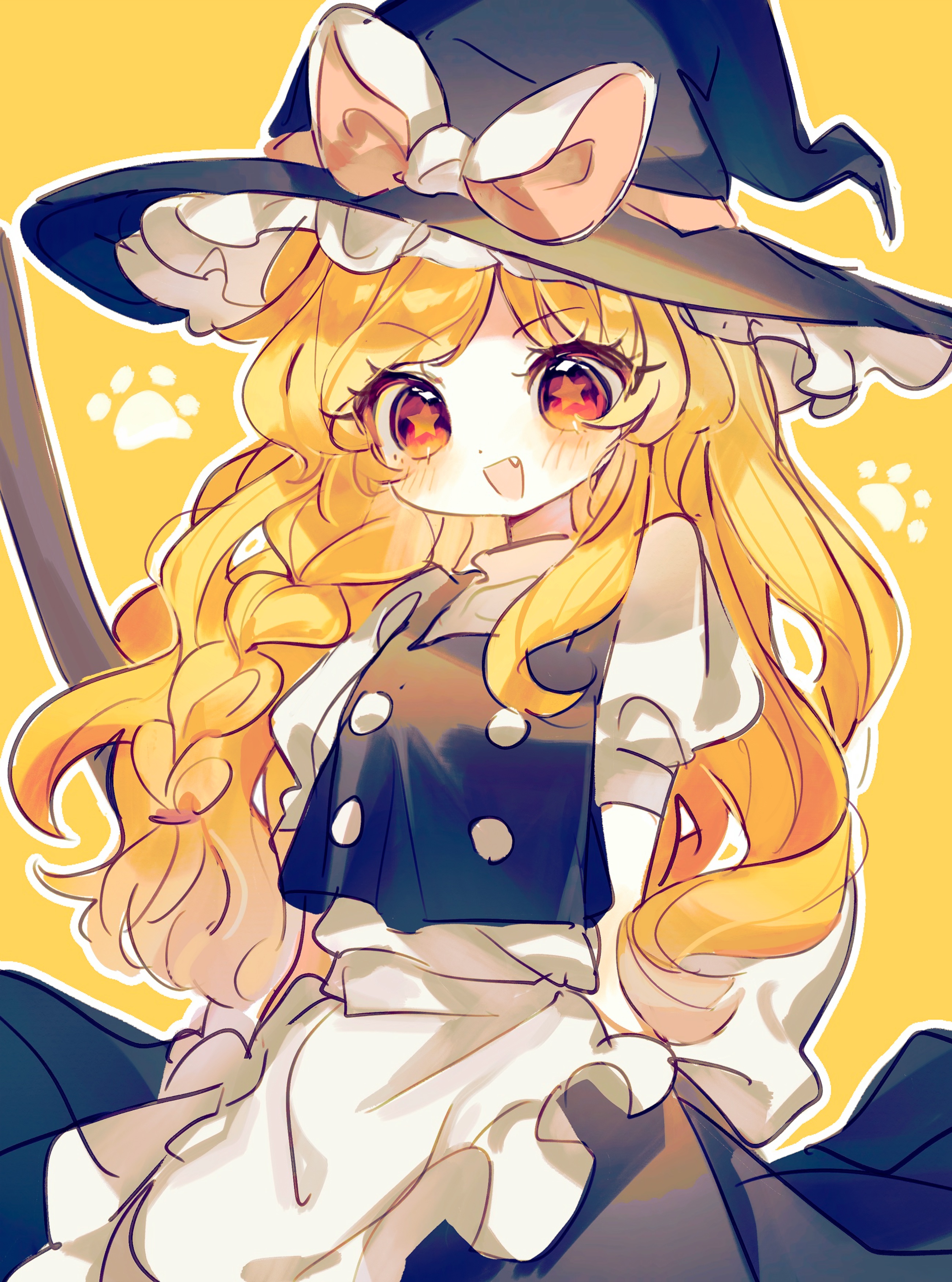 Safebooru - 1girl :d absurdres apron black headwear black skirt black vest blonde hair bow braid ...