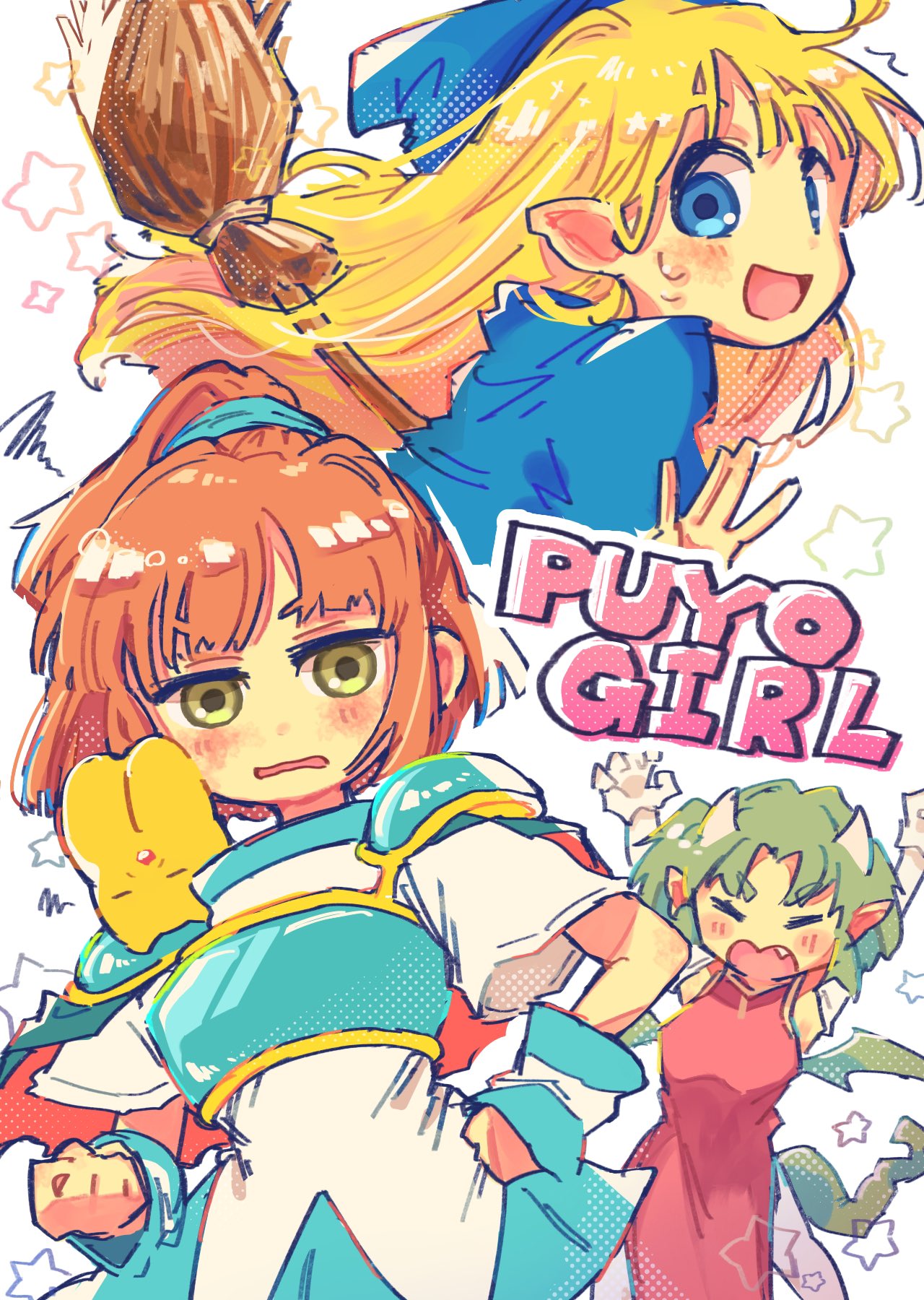 Safebooru - 1boy 3girls 55 (afutanun 0120) arle nadja armor blonde hair blue eyes blush ...