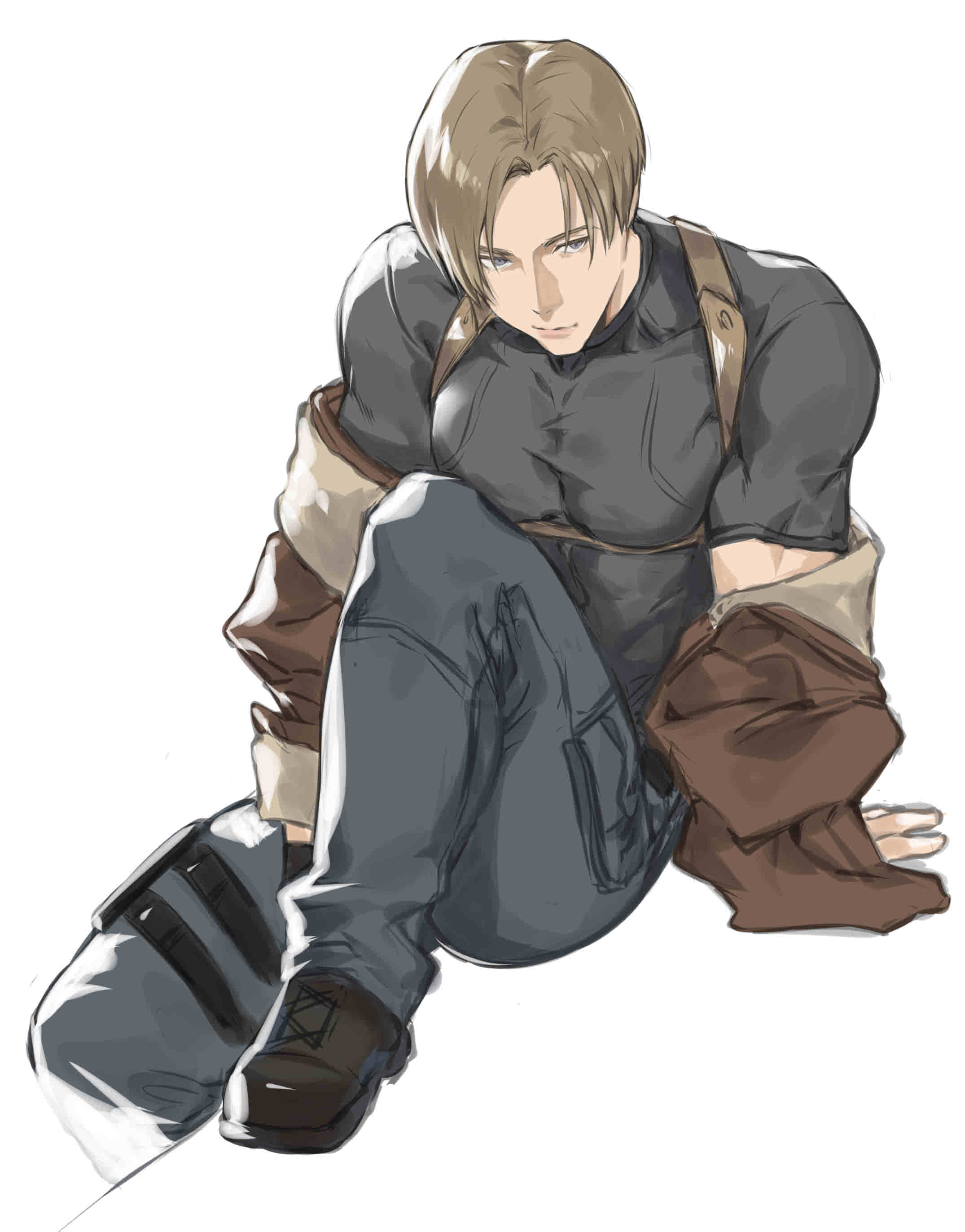 Safebooru - 1boy absurdres blue eyes bomber jacket brown hair brown ...