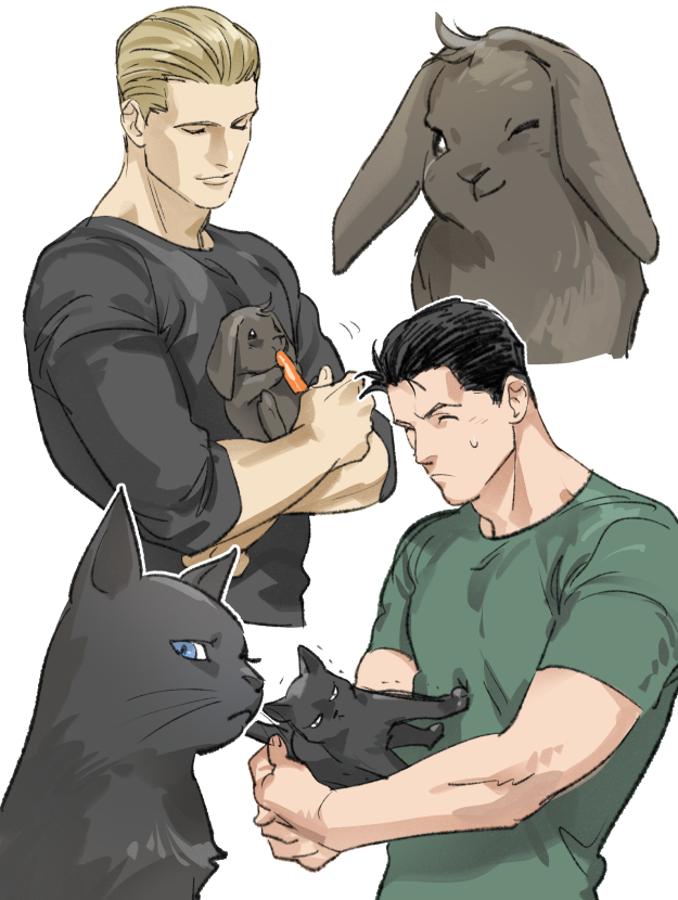 Safebooru - 2boys albert wesker animal black cat black rabbit (animal ...