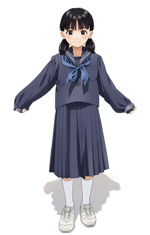 Safebooru - 1girl black hair blue neckerchief blue serafuku blush full body long skirt long ...