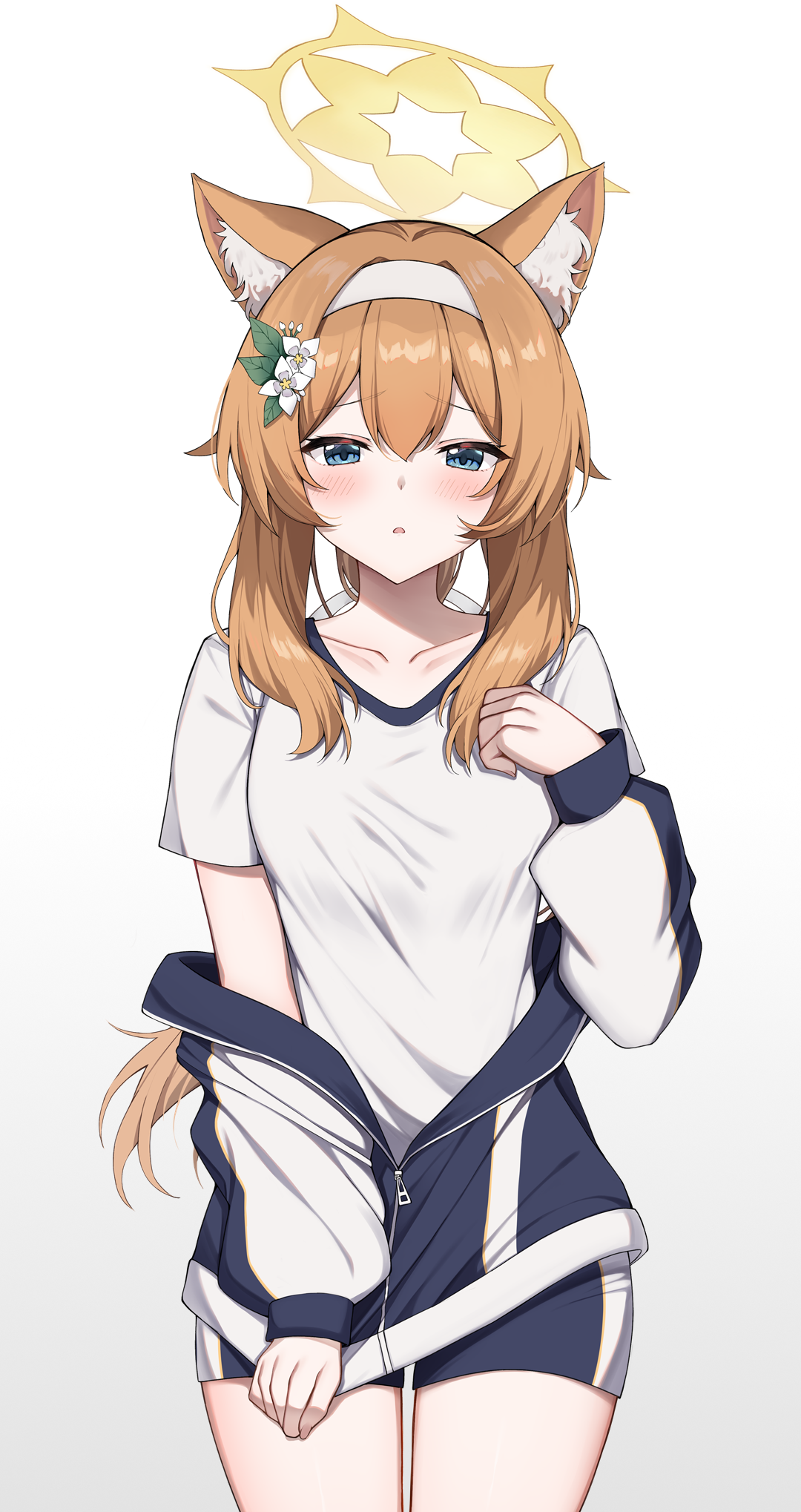 Safebooru - 1girl :o animal ear fluff animal ears blue archive blue eyes blue jacket blue shorts ...