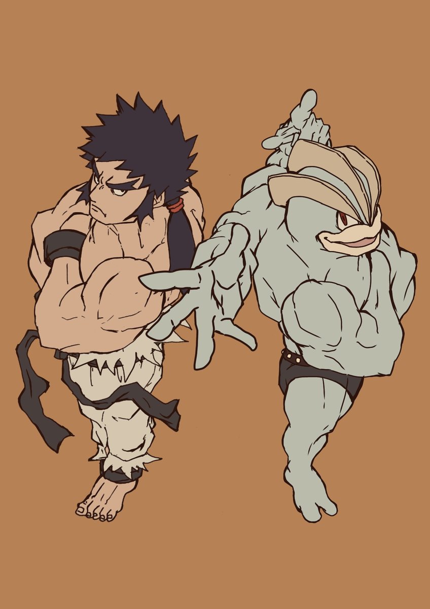 Safebooru - 1boy back-to-back barefoot black hair bruno (pokemon) crossed arms debudebumetabo ...