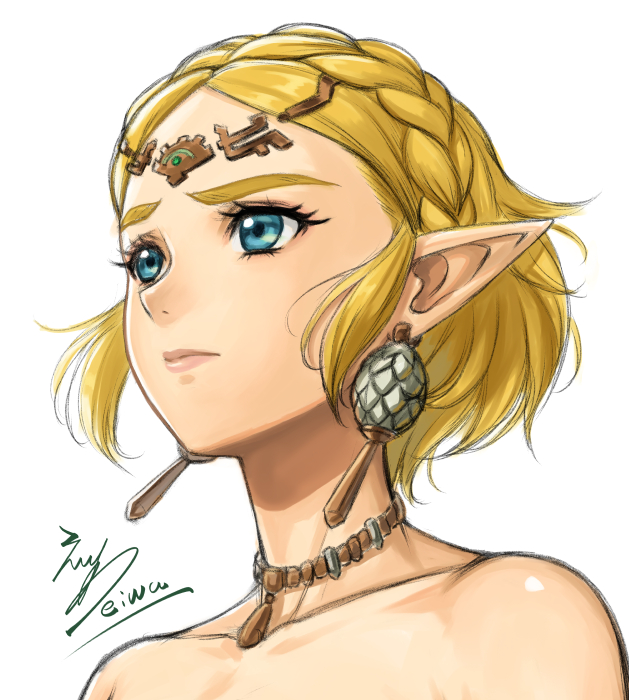 Safebooru - 1girl bare shoulders blonde hair blue eyes braid closed mouth collarbone commentary ...