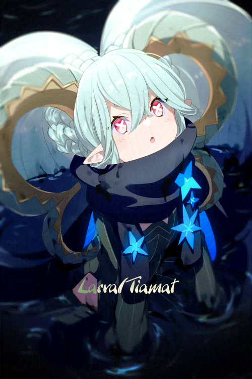 Safebooru - 1girl :o aqua hair black dress black scarf blush braid character name commentary ...