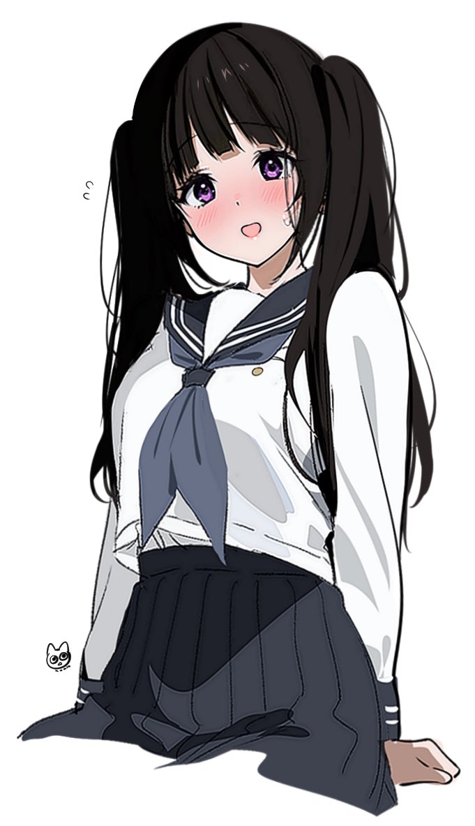 Safebooru - 1girl alternate hairstyle artist logo black hair black sailor collar black skirt ...