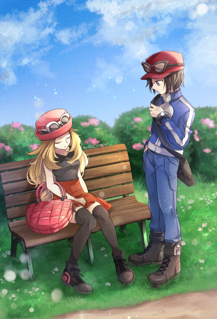 Safebooru - 1boy 1girl bag black-framed eyewear black bag black footwear black hair black shirt ...