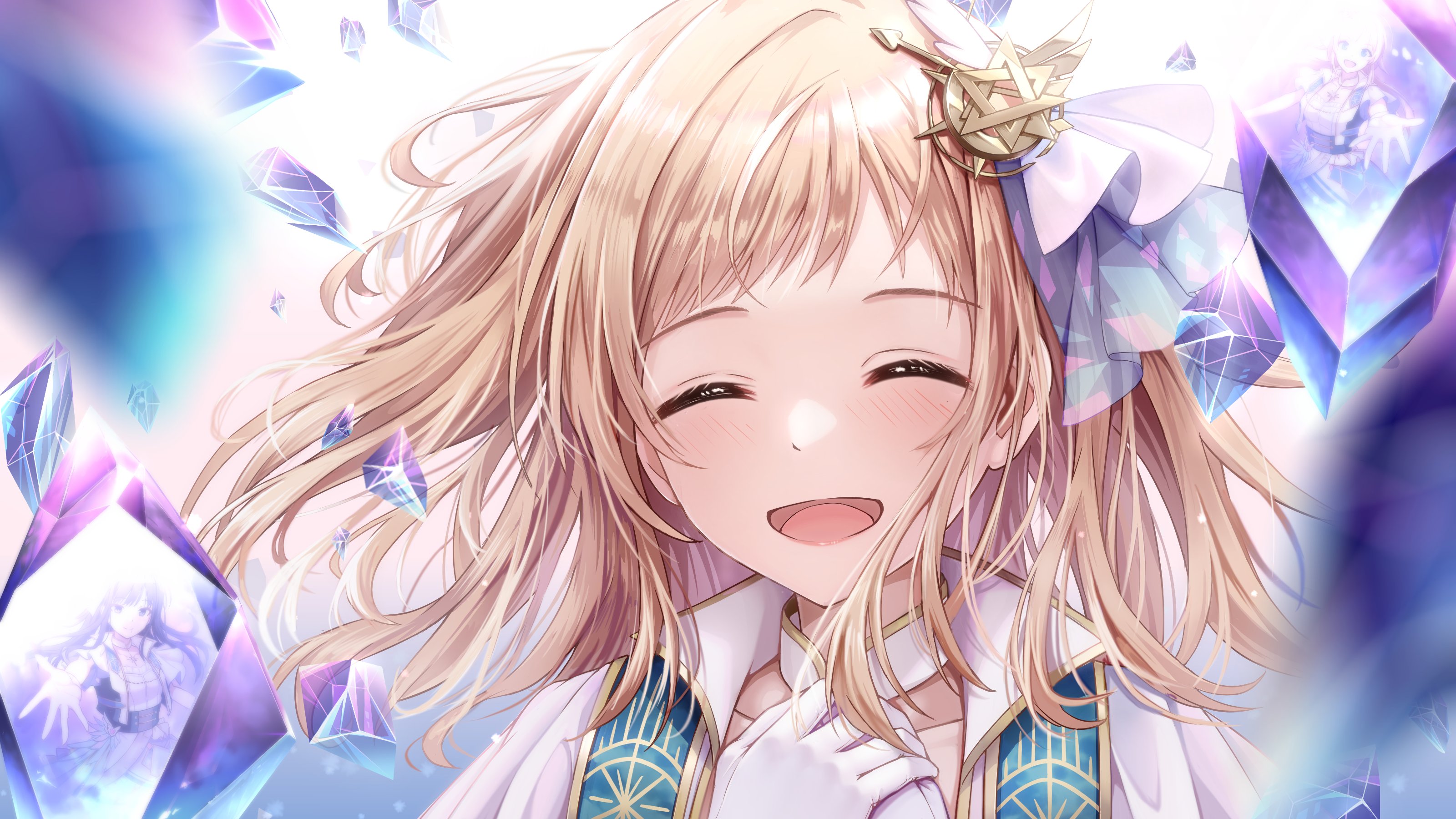 Safebooru - 1girl absurdres blurry blurry foreground brown hair closed eyes crystal floating ...