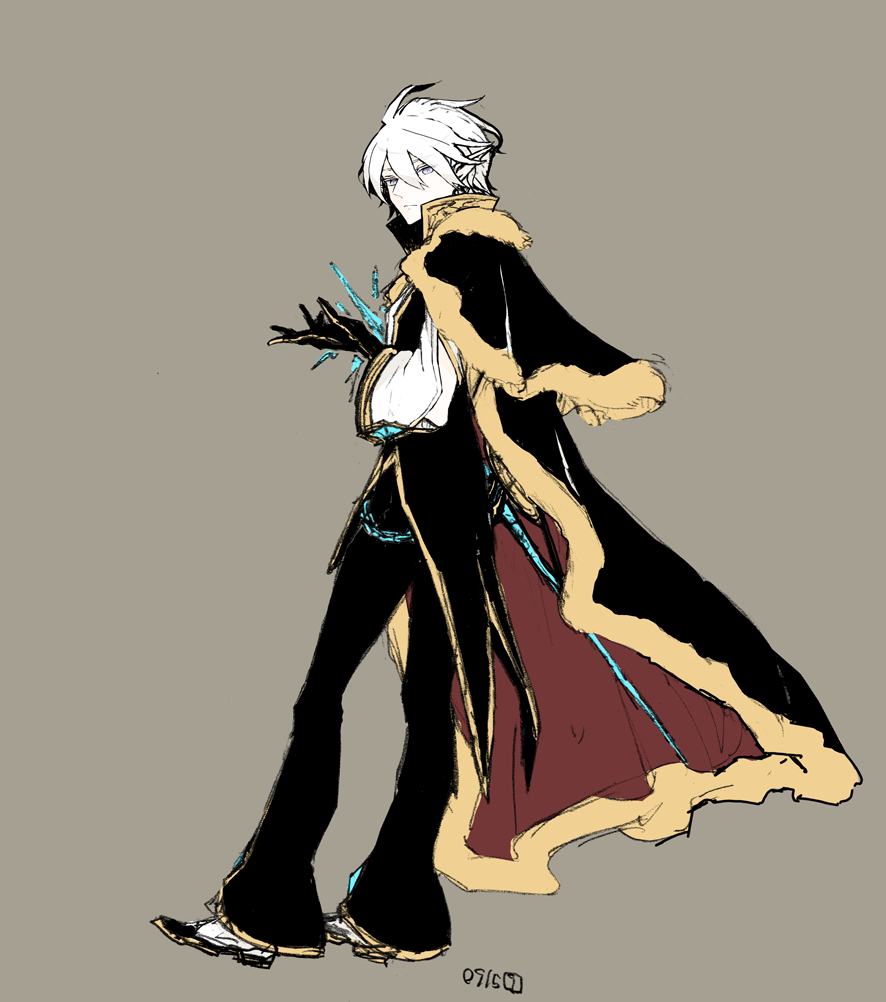 Safebooru - 1boy black cape black footwear black gloves black shirt brown background cape closed ...