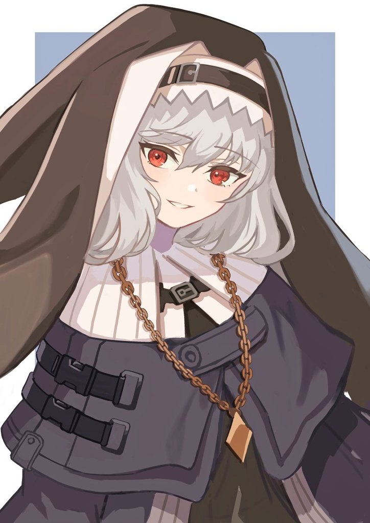 Safebooru - 1girl arknights black capelet black dress black headwear blue background border ...