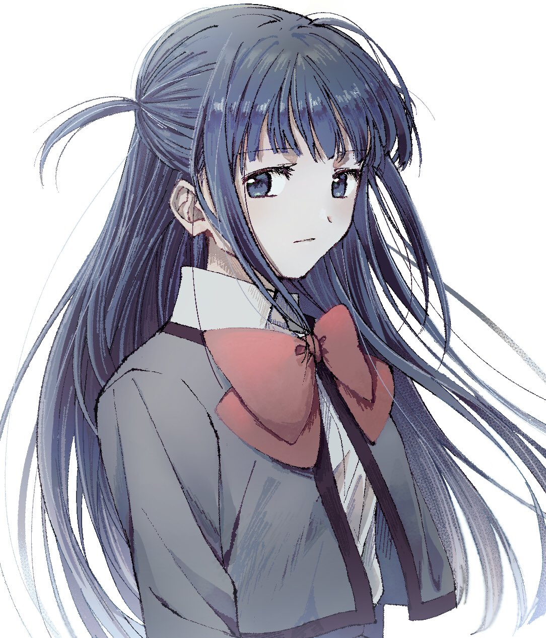 Safebooru - 1girl arms at sides black eyes black hair bow bowtie closed mouth collared shirt ...