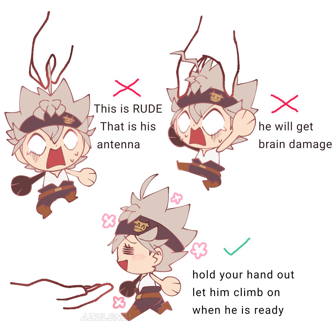 Safebooru - 1boy ahoge asta (black clover) azulen21 black clover black headband checkmark chibi ...