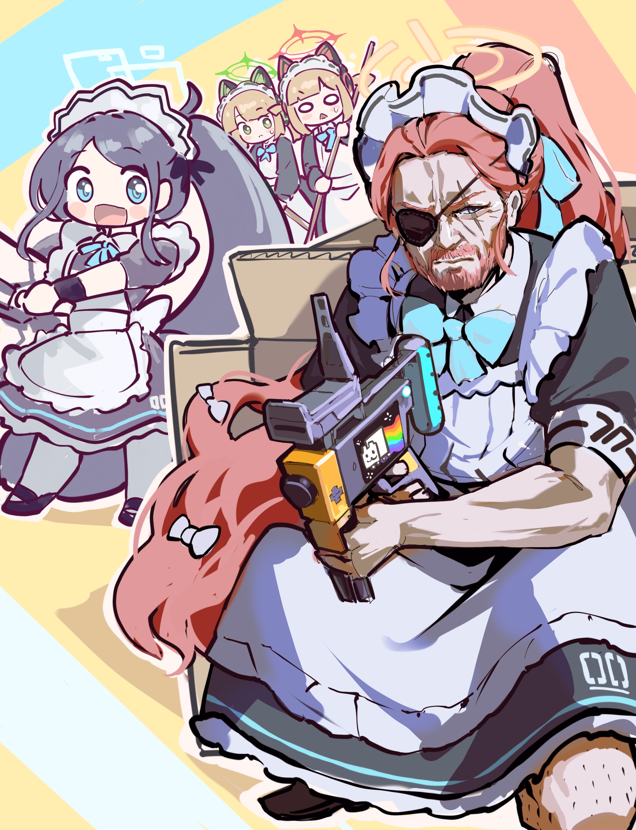 Safebooru - 1boy 3girls absurdres apron aris (blue archive) aris (maid ...