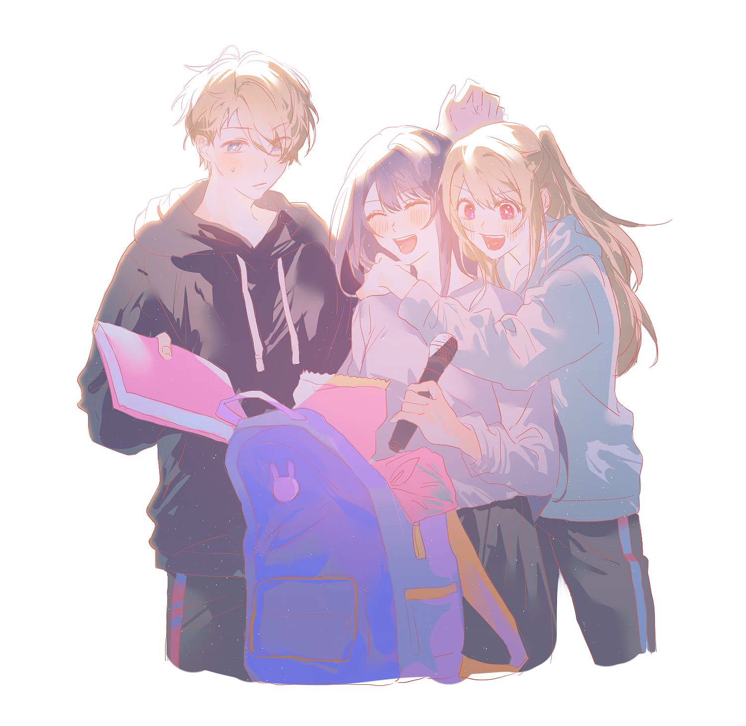 Safebooru - 1boy 2girls backpack bag blonde hair blue eyes brother and sister family highres ...