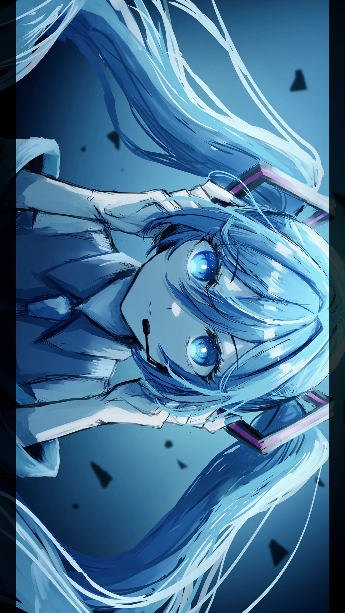 Safebooru - 1girl blue eyes blue hair blue nails blue necktie collared ...