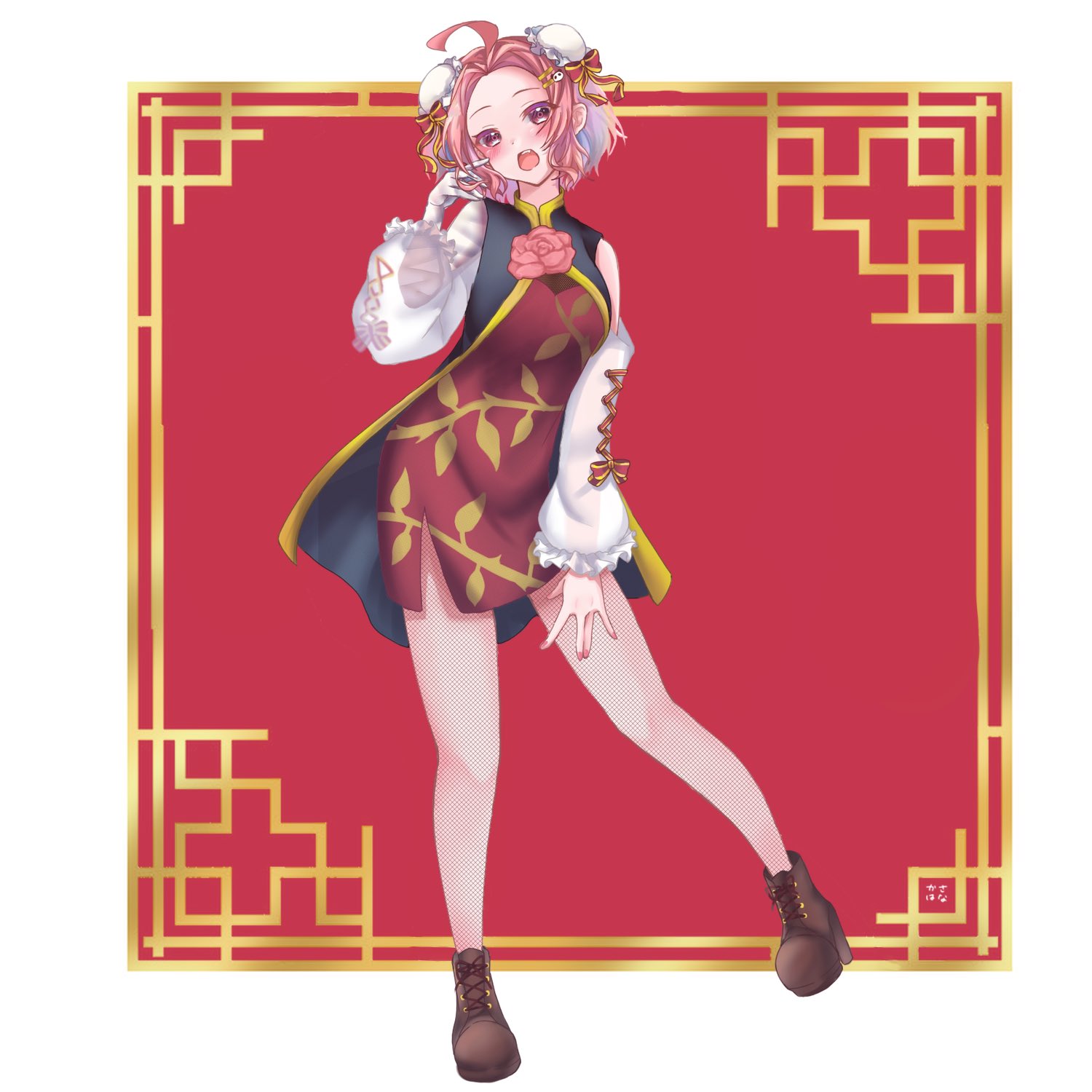 Safebooru - 1girl adapted costume ahoge bandaged arm bandages black cape brown footwear bun ...