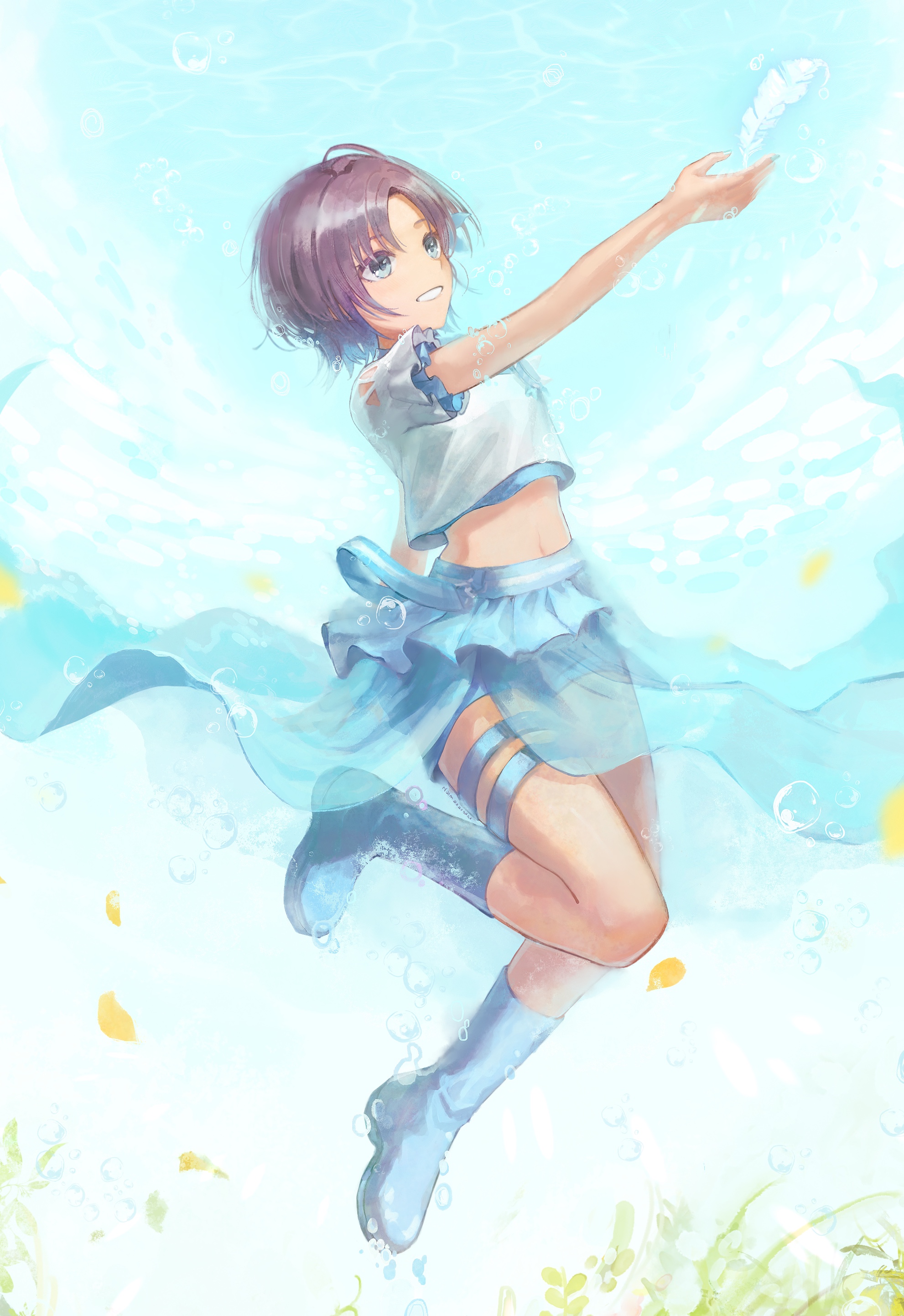 Safebooru - 1girl abstract background absurdres ahoge air bubble arm up asakura toru blue eyes ...