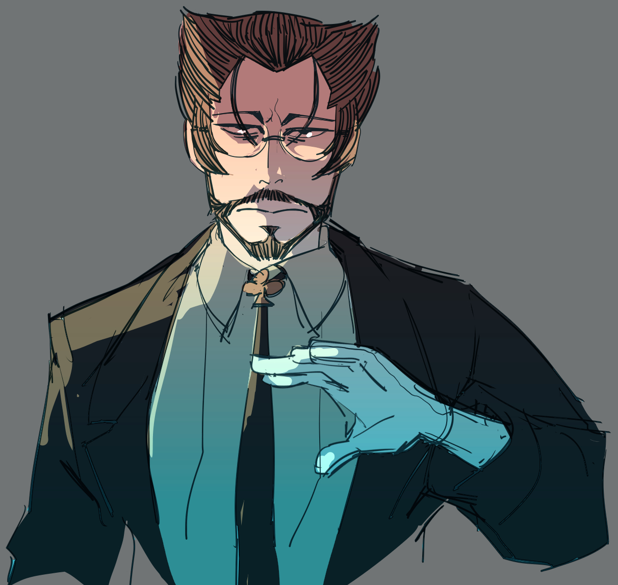 Safebooru - 1boy alternate hairstyle beard black eyes black jacket black necktie black suit ...