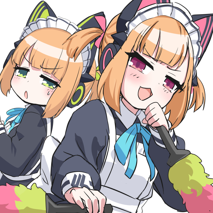Safebooru - 2girls :3 :d alternate costume animal ear headphones animal ears apron blue archive ...