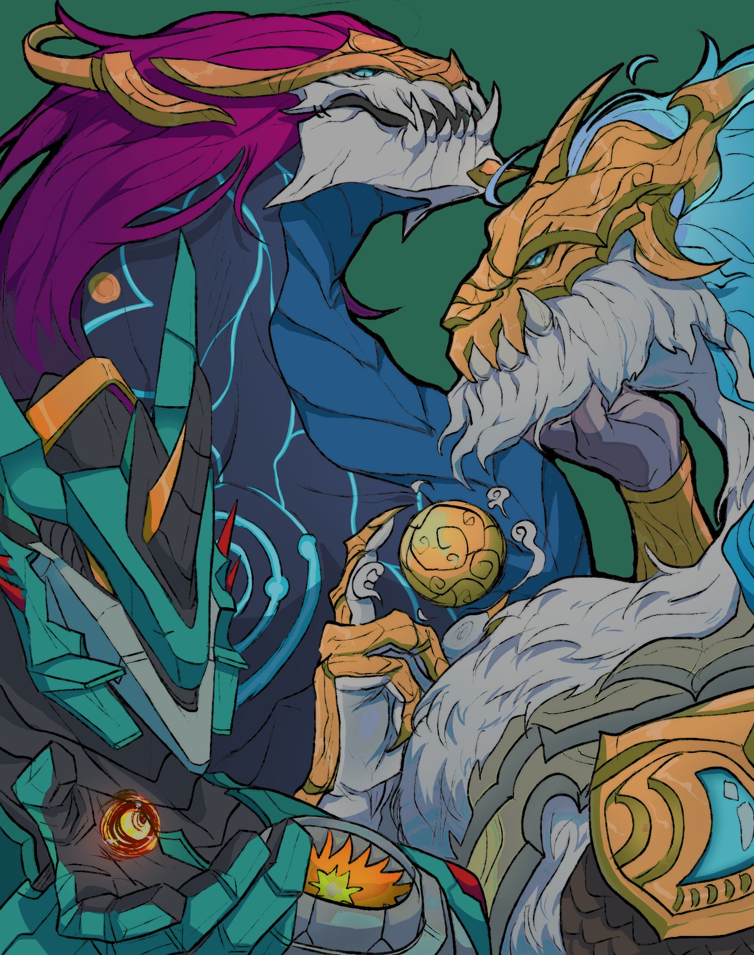 Safebooru - 3boys aurelion sol (league of legends) bb 5858 beard blue eyes blue hair claws ...