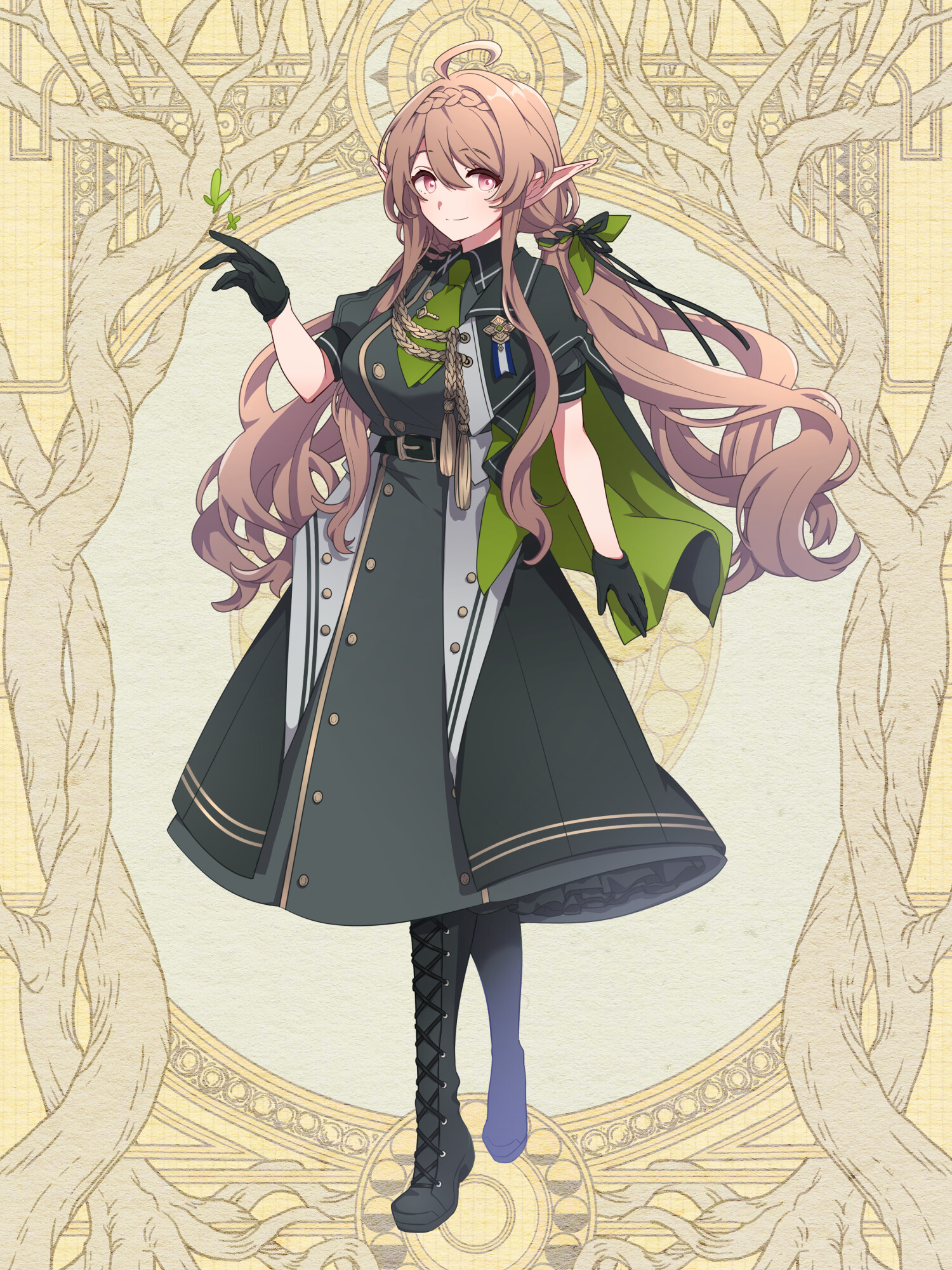 Safebooru - 1girl ahoge aiguillette black dress black footwear black gloves braid breasts brown ...