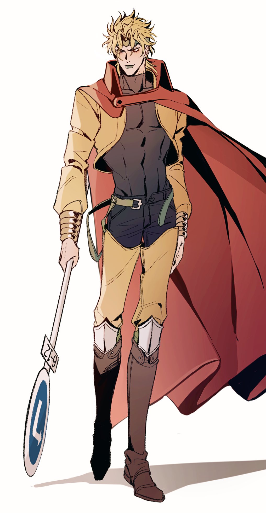 Safebooru - 1boy adapted costume black nails blonde hair boots bracelet cape closed mouth ...