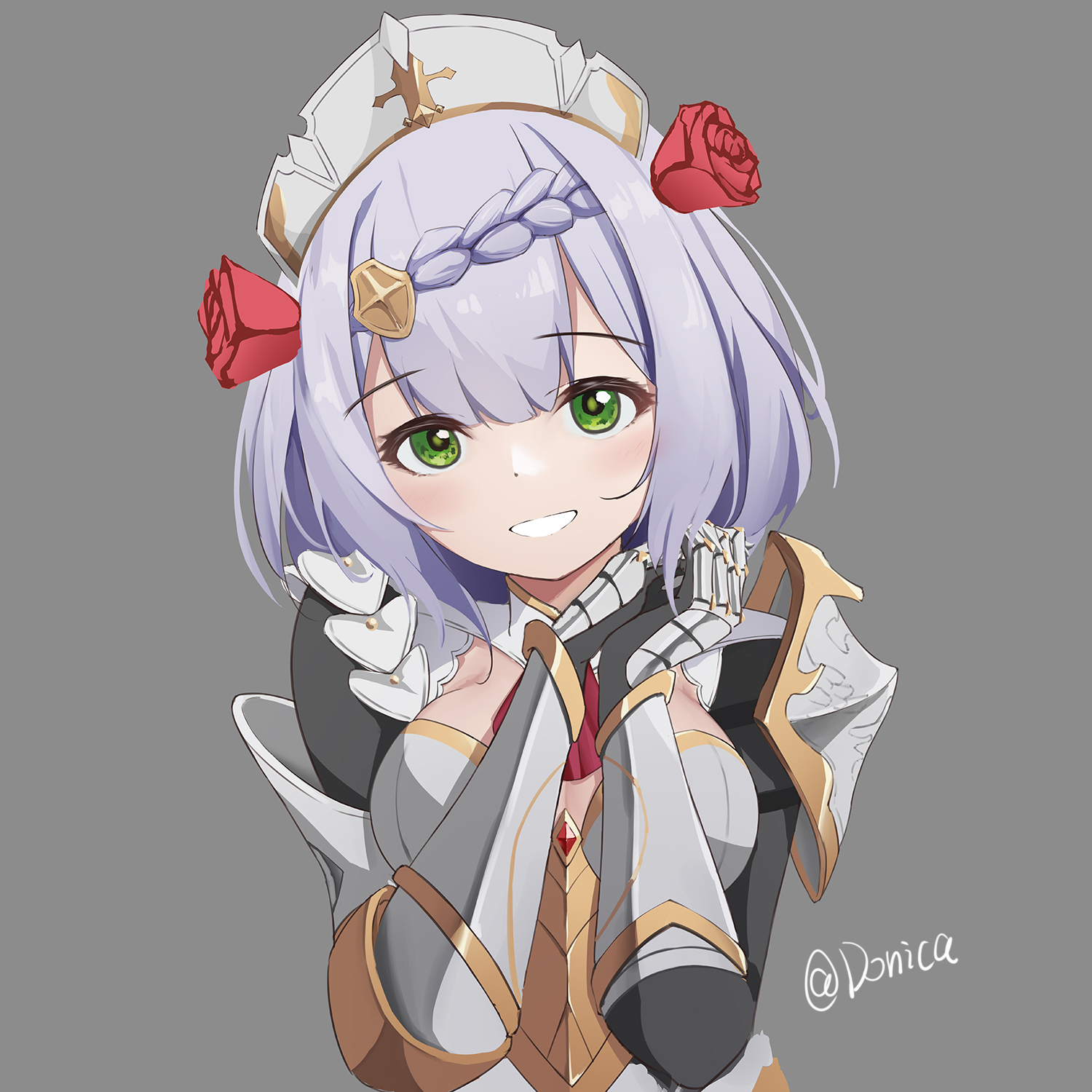 Safebooru - 1girl armor artist name braid facing viewer flower genshin impact green eyes grey ...