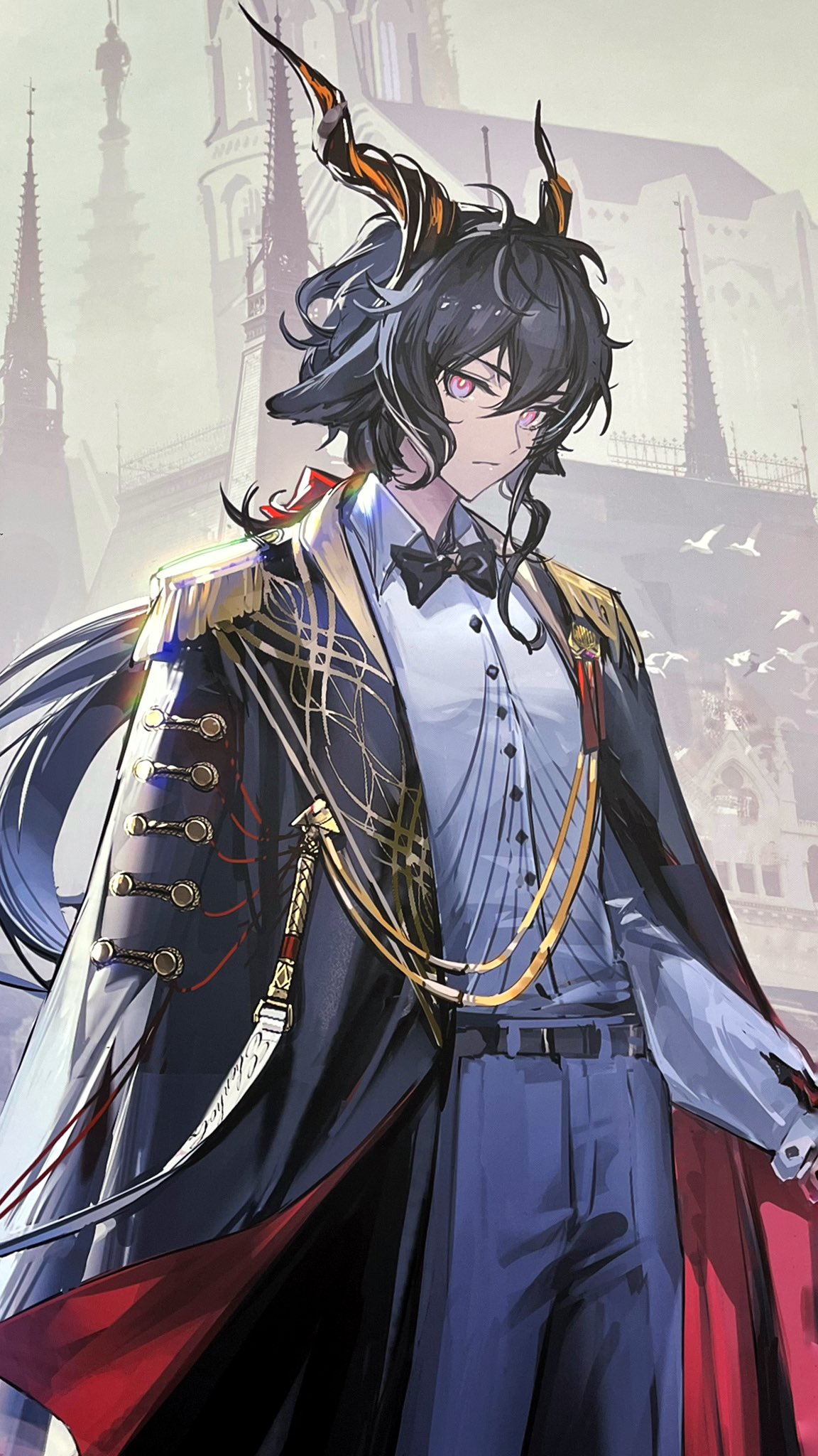 Safebooru - 1boy animal ears arknights belt black belt black bow black bowtie black cape black ...