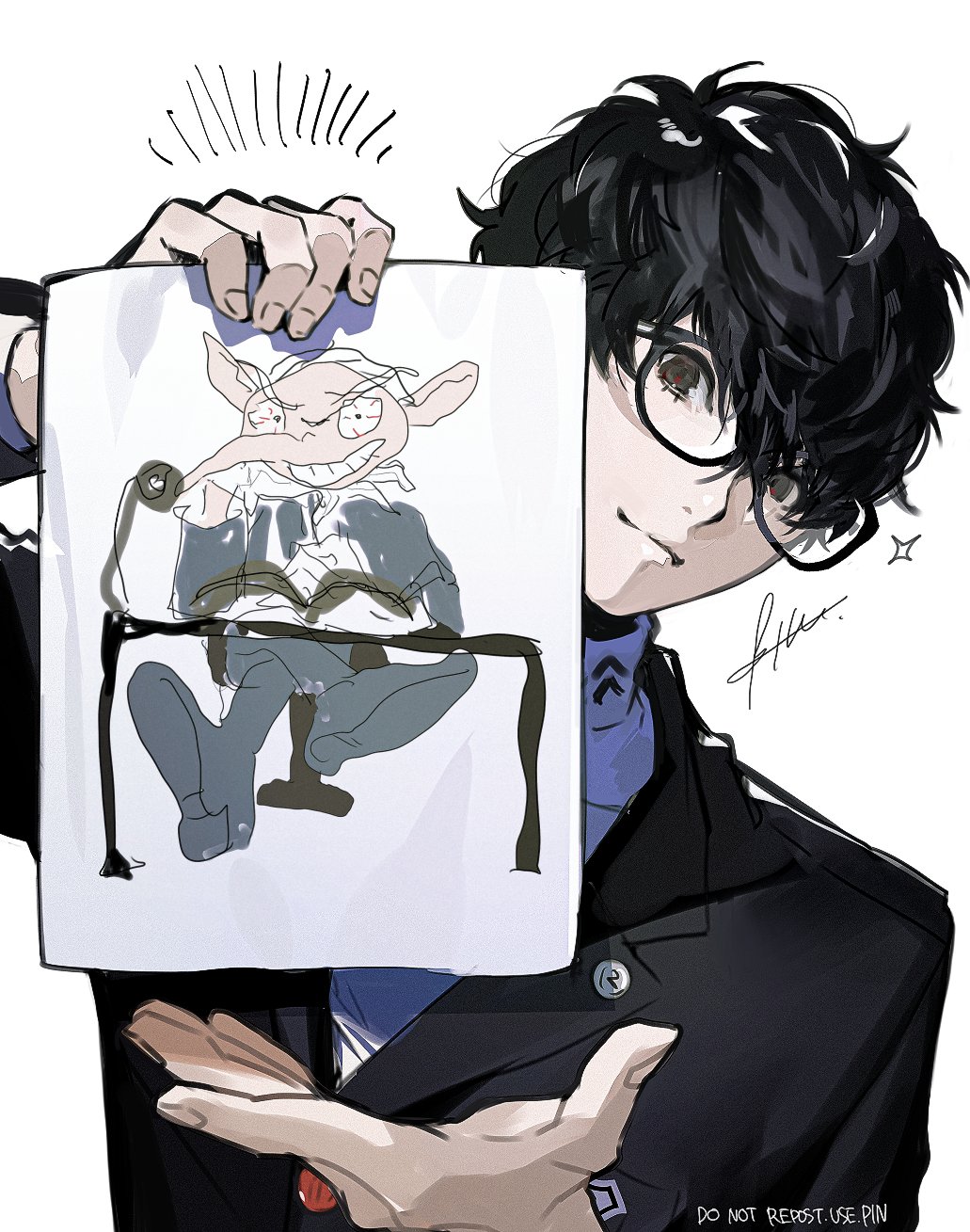 Safebooru - 1boy amamiya ren black-framed eyewear black eyes black hair black jacket btmr game ...