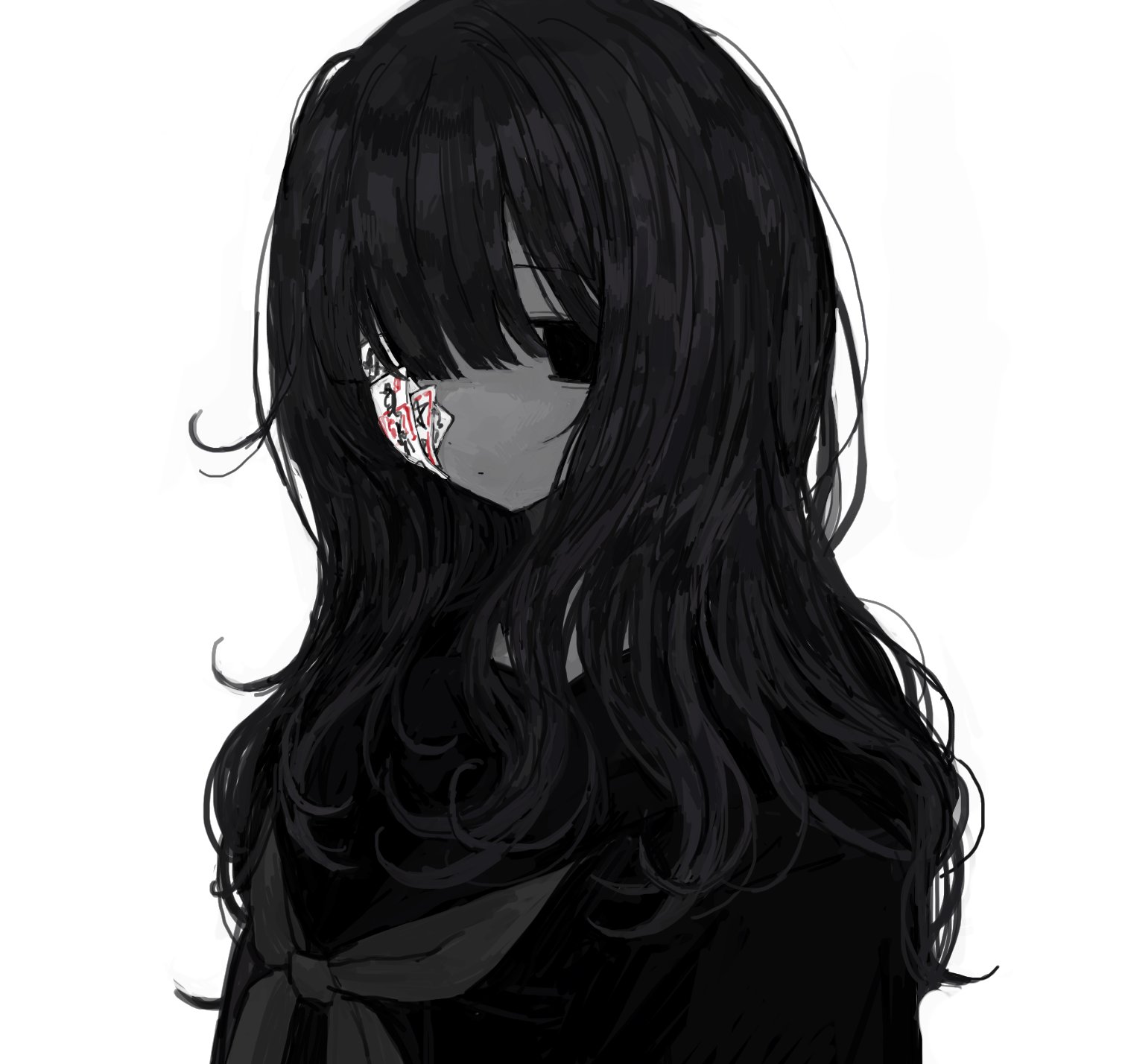 Safebooru - 1girl bags under eyes black eyes black hair black sailor collar black serafuku blunt ...
