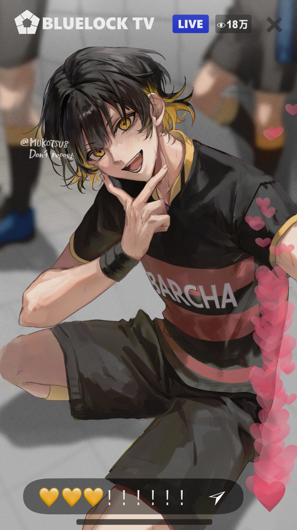 Safebooru - 1boy 2others bachira meguru black hair black shirt black shorts blonde hair blue ...