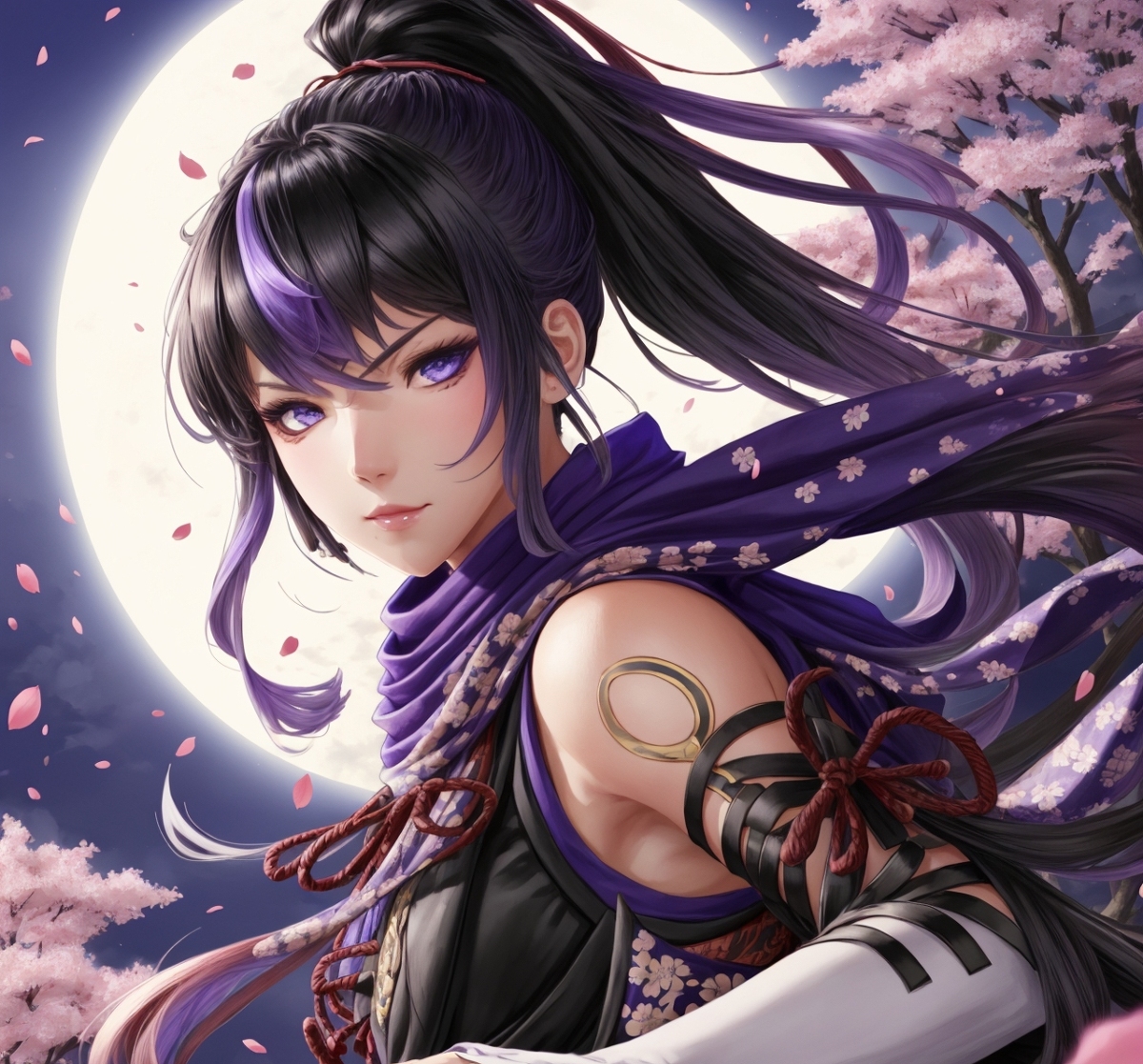 Safebooru - 1girl alluring beautiful black and red and purple hair cute ...