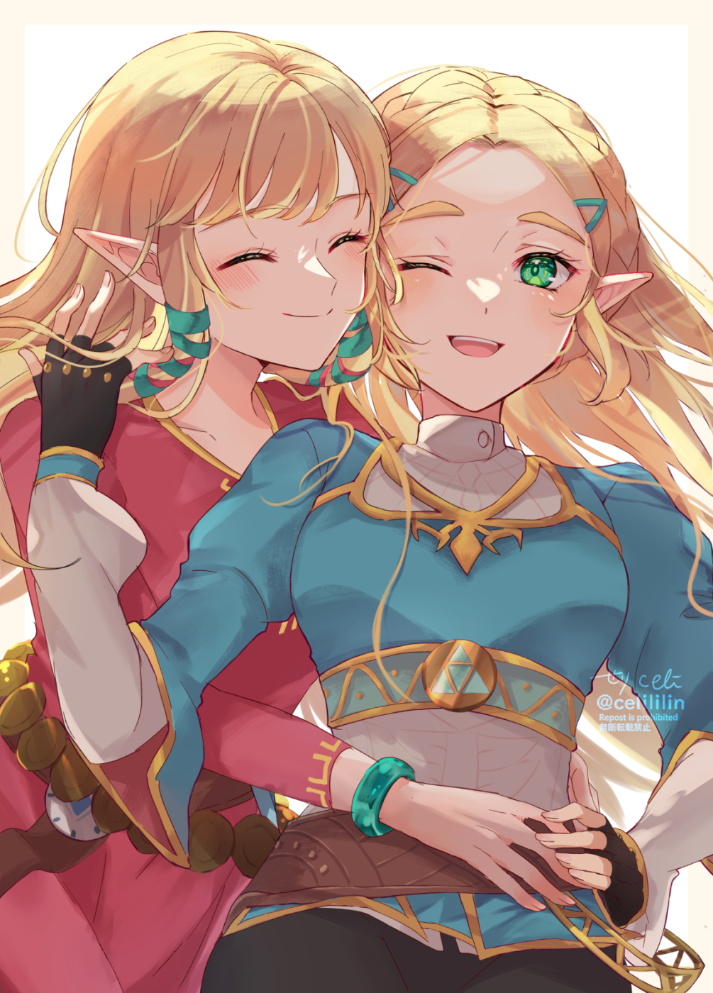 Safebooru - blonde hair blue vest braid crown braid dress fingerless ...