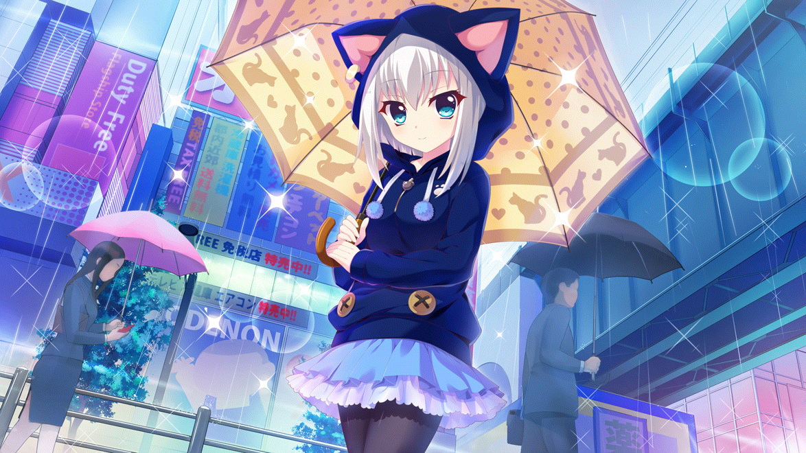 Safebooru - 1boy 2girls animal ears animal hood animal print banner black pants black pantyhose ...