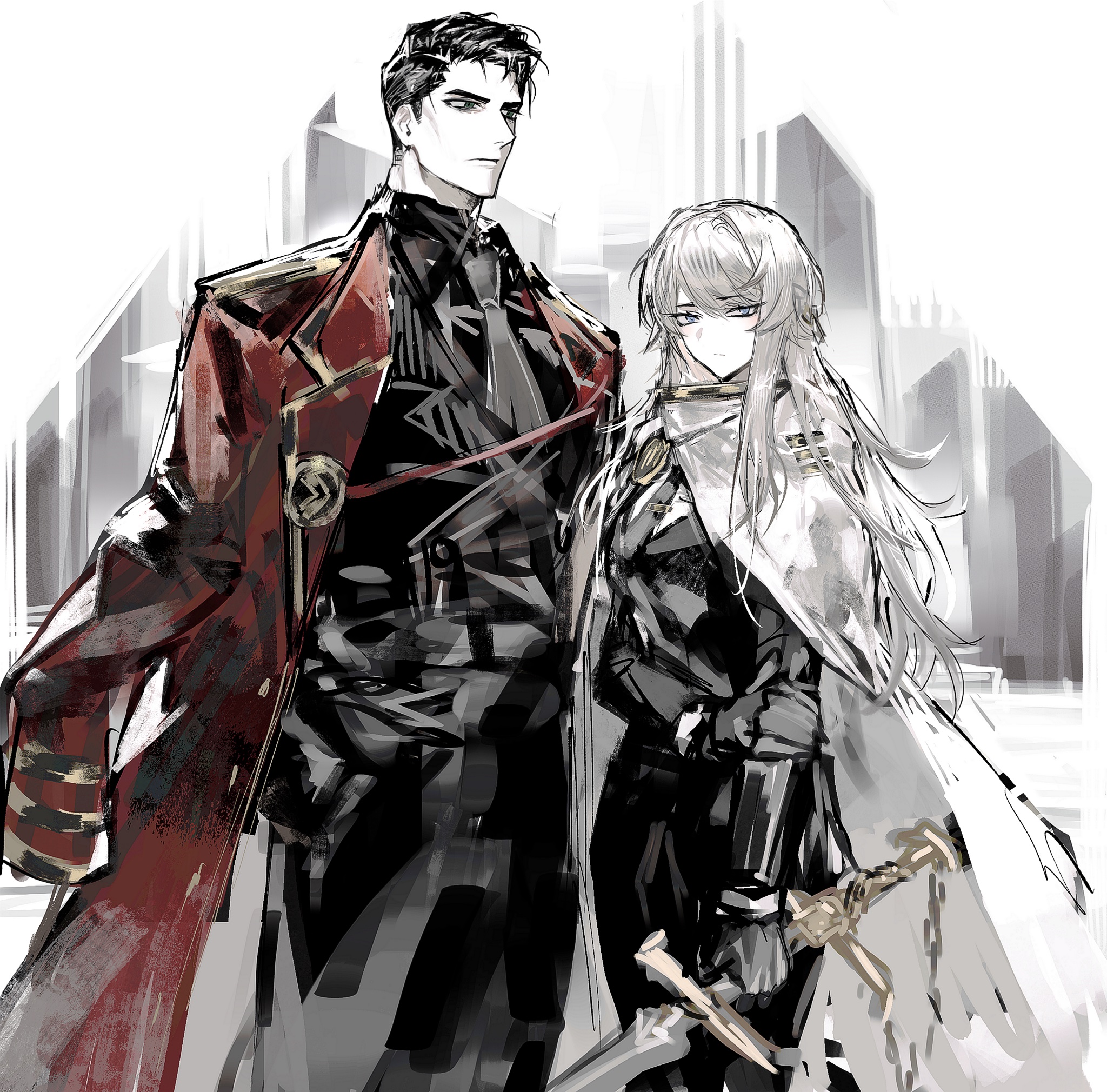 Safebooru - 1boy 1girl alternate hair length alternate hairstyle black ...