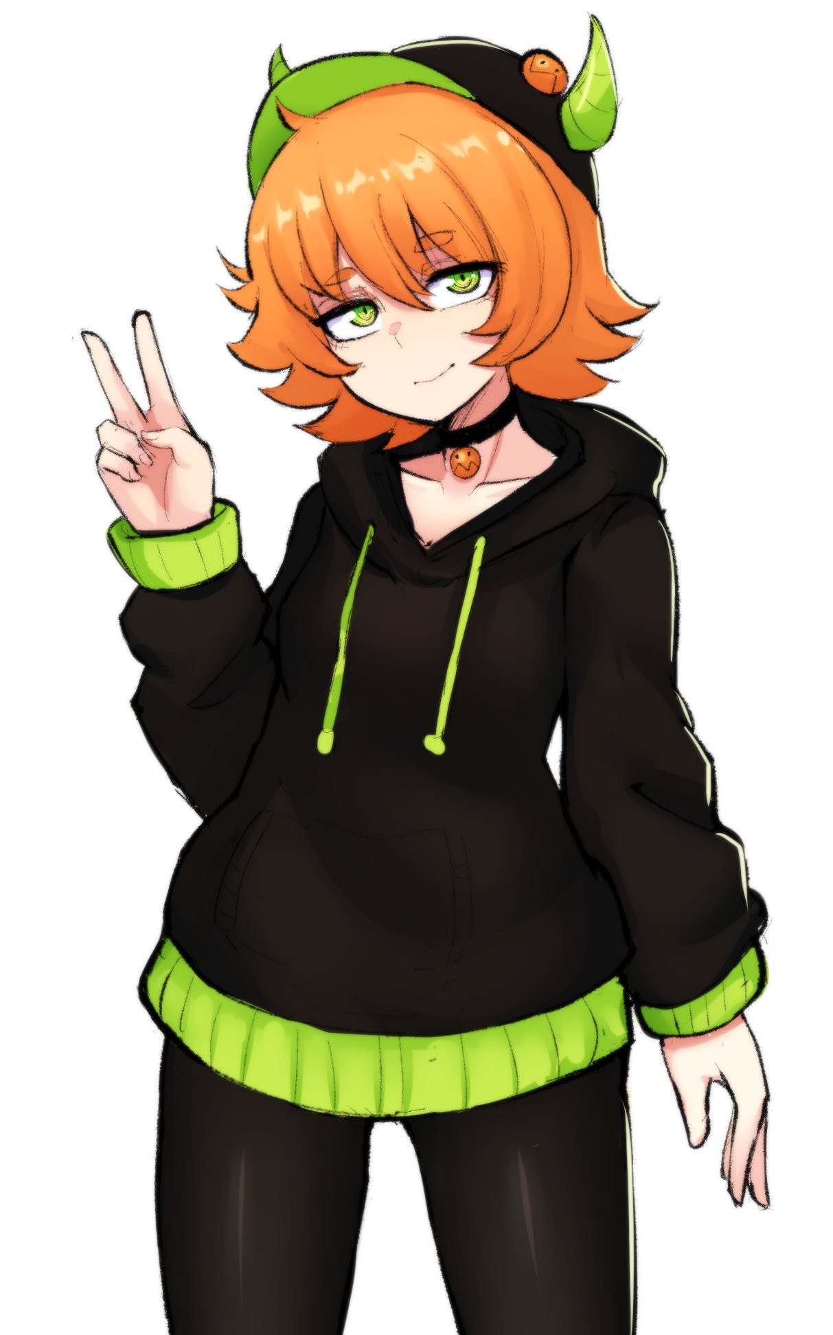 Safebooru - 1girl black hair black hoodie black pantyhose choker closed mouth collarbone demon ...