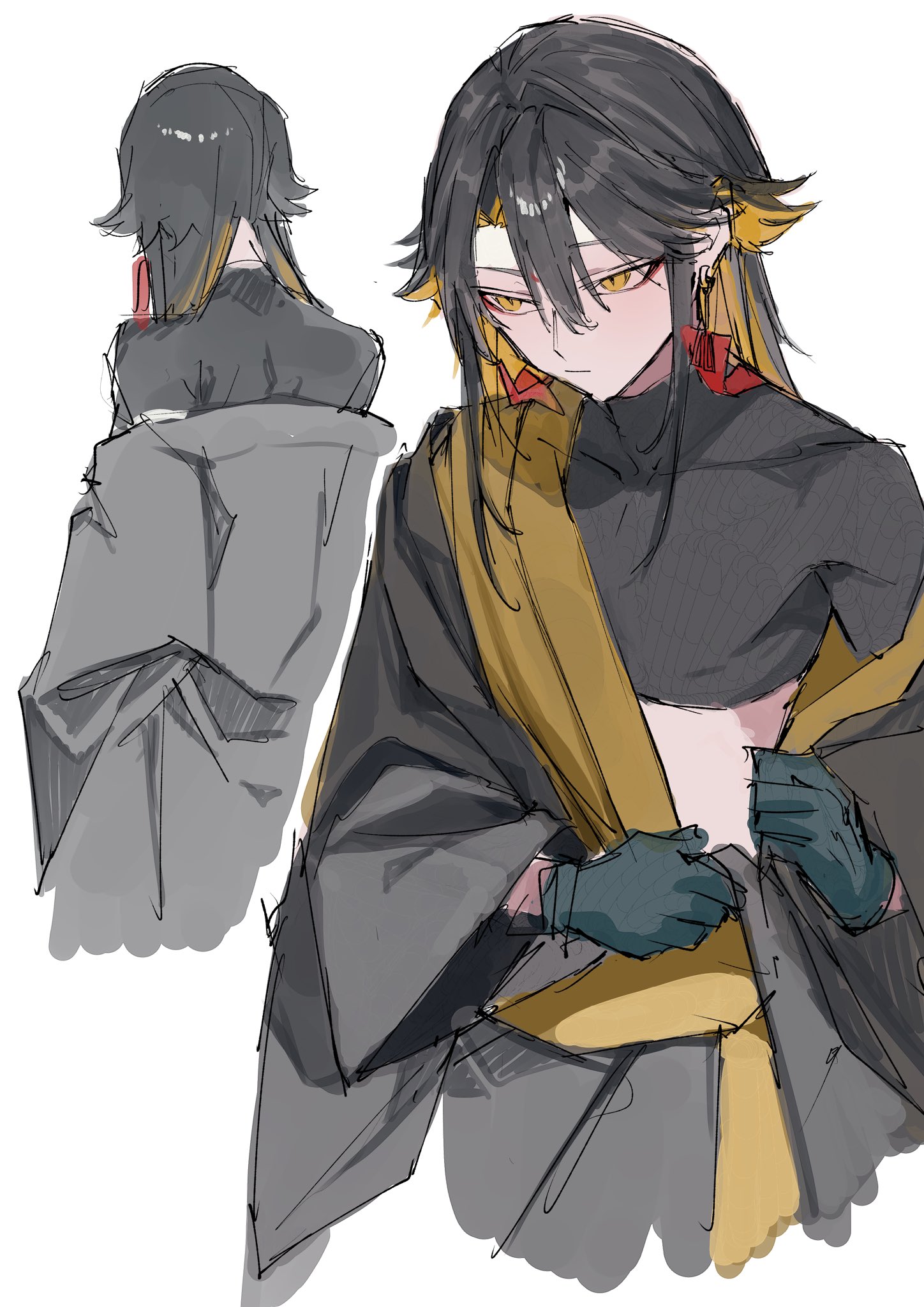 Safebooru - 1boy :/ black hair black shirt blonde hair colored inner ...